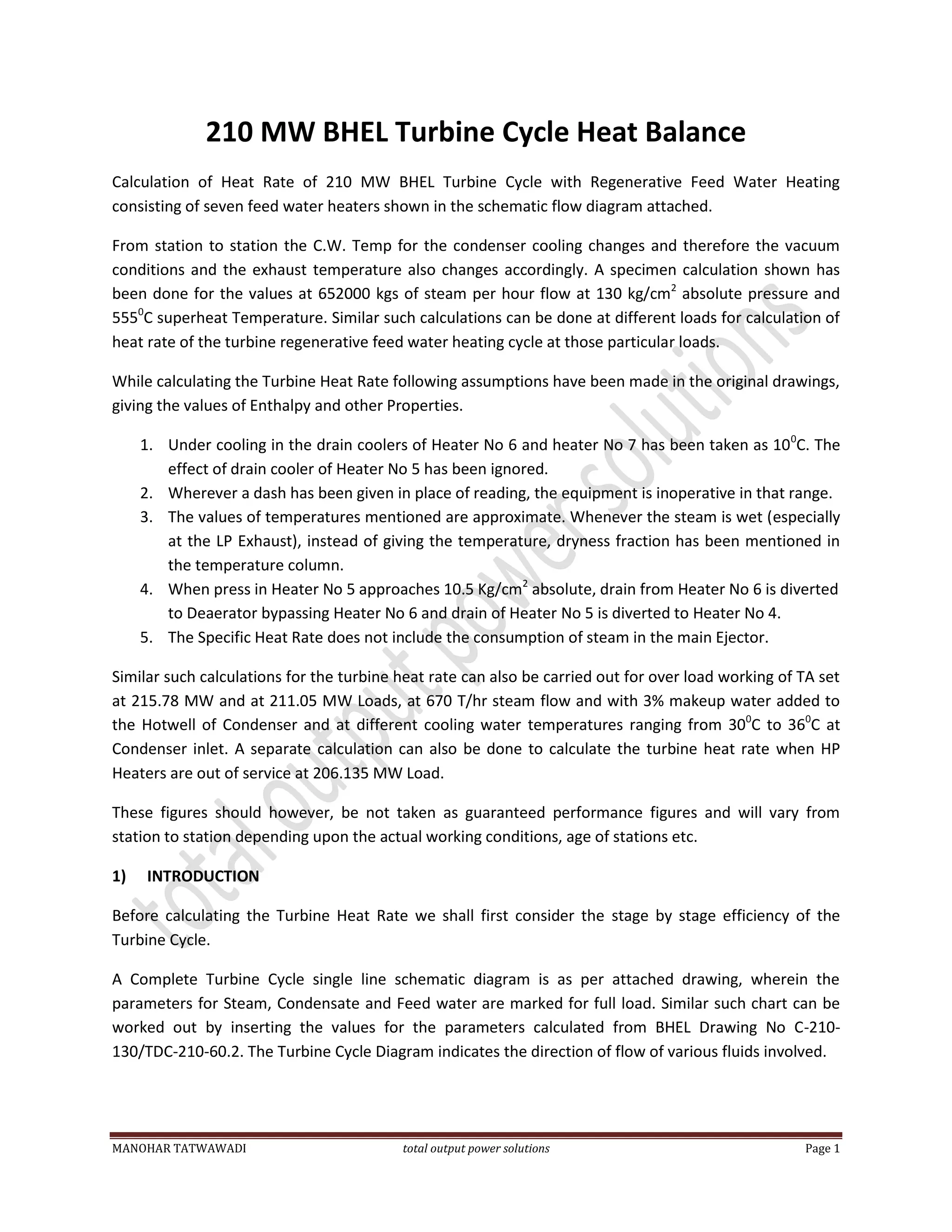 210 MW BHEL Turbine Cycle Heat Balance | PDF