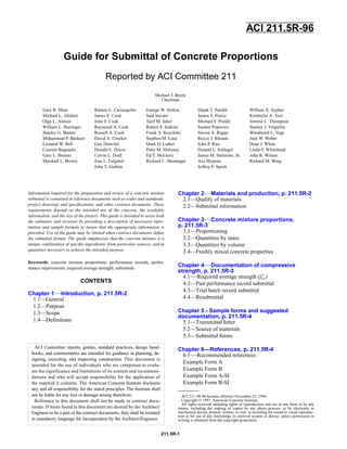 211.5 r 96 - guide for submittal of concrete proportions | PDF