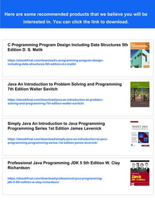 Java programming from problem analysis to program design 5th ed Edition D S Malik | PDF