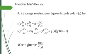 total differential (chain rule ),implicit differentiation , euler’s theorem for homogeneous ...