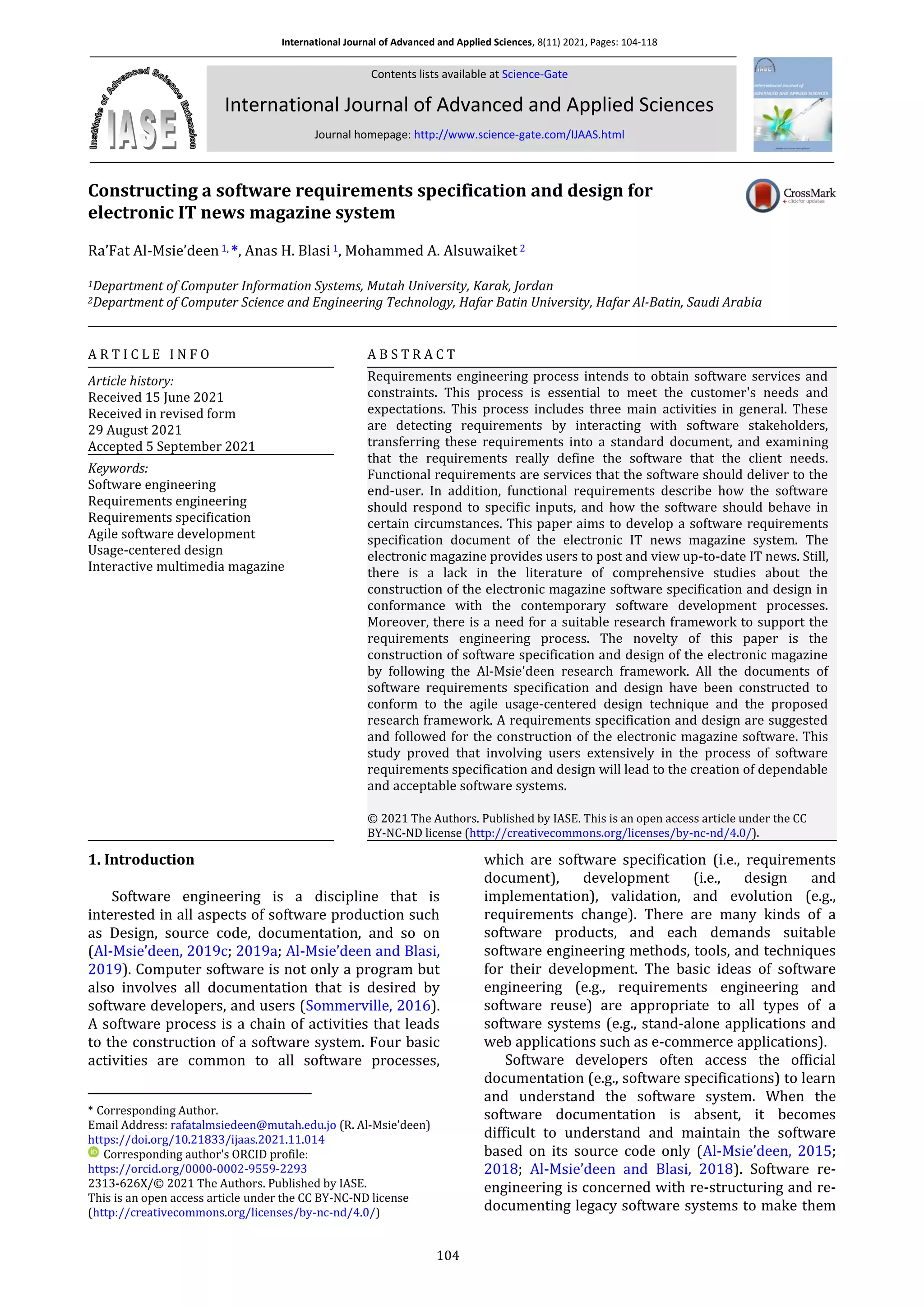 Constructing a software requirements specification and design for ...