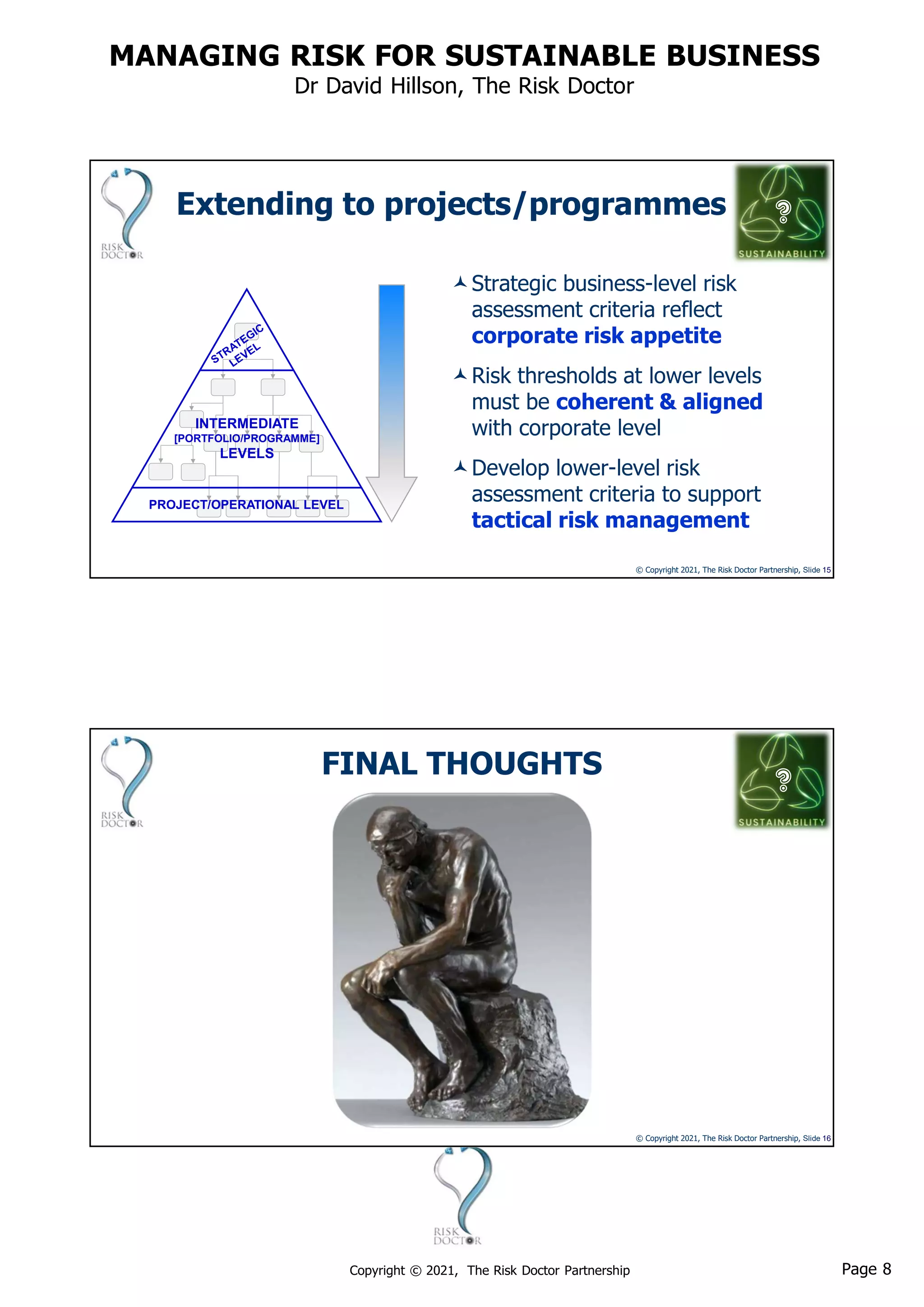 Managing Risk for Sustainable Business by Dr David Hillson | PDF