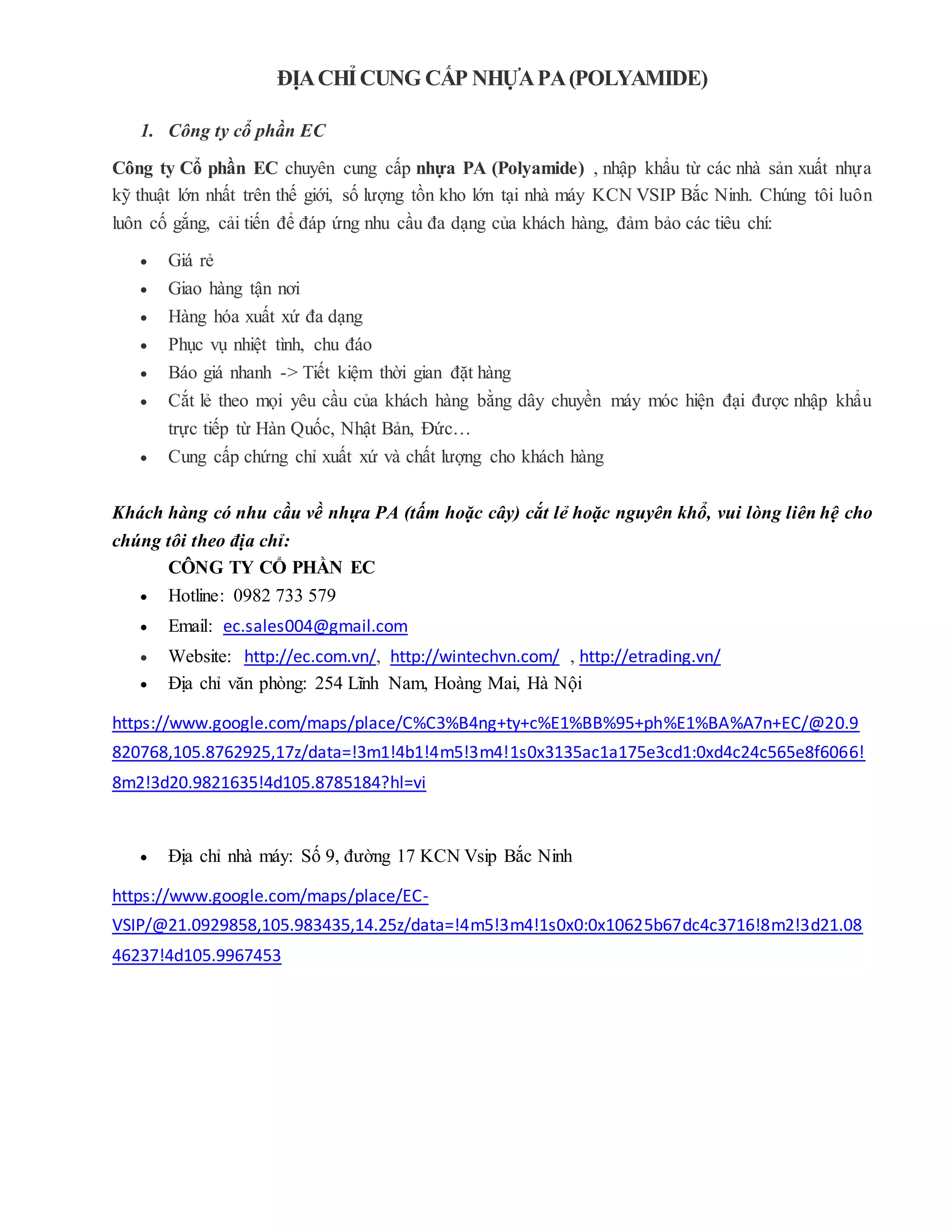 ĐỊA CHỈ CUNG CẤP NHỰA PA (POLYAMIDE) | DOCX