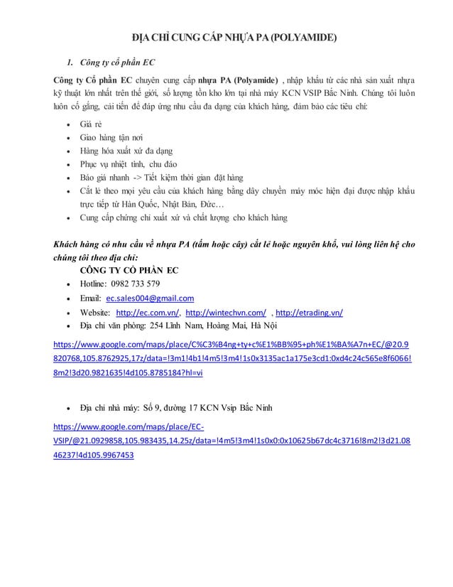 ĐỊA CHỈ CUNG CẤP NHỰA PA (POLYAMIDE) | DOCX