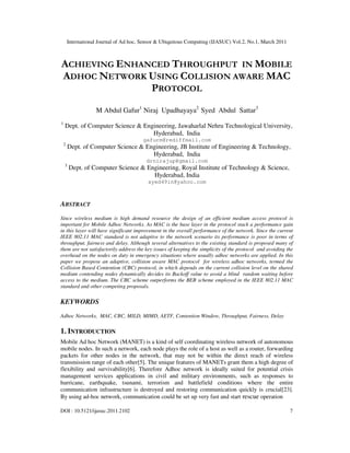 ACHIEVING ENHANCED THROUGHPUT IN MOBILE ADHOC NETWORK USING COLLISION AWARE MAC PROTOCOL | PDF