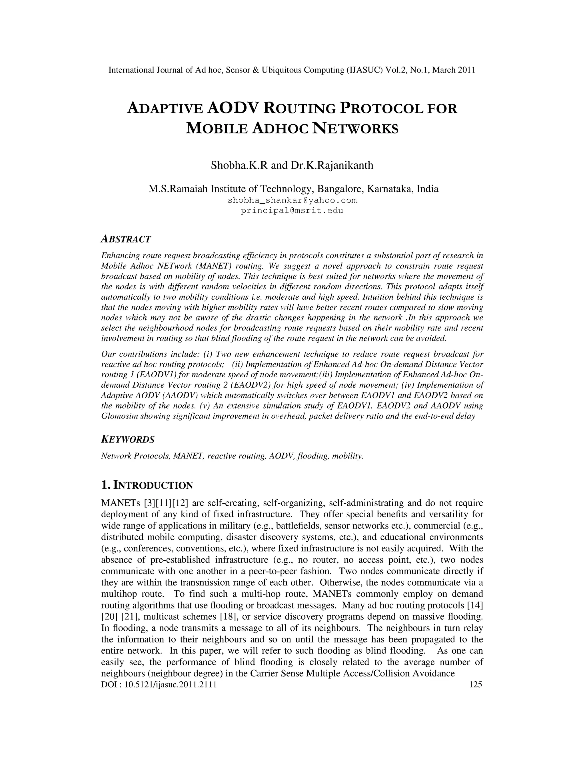 Adaptive Aodv Routing Protocol For Mobile Adhoc Networks Pdf