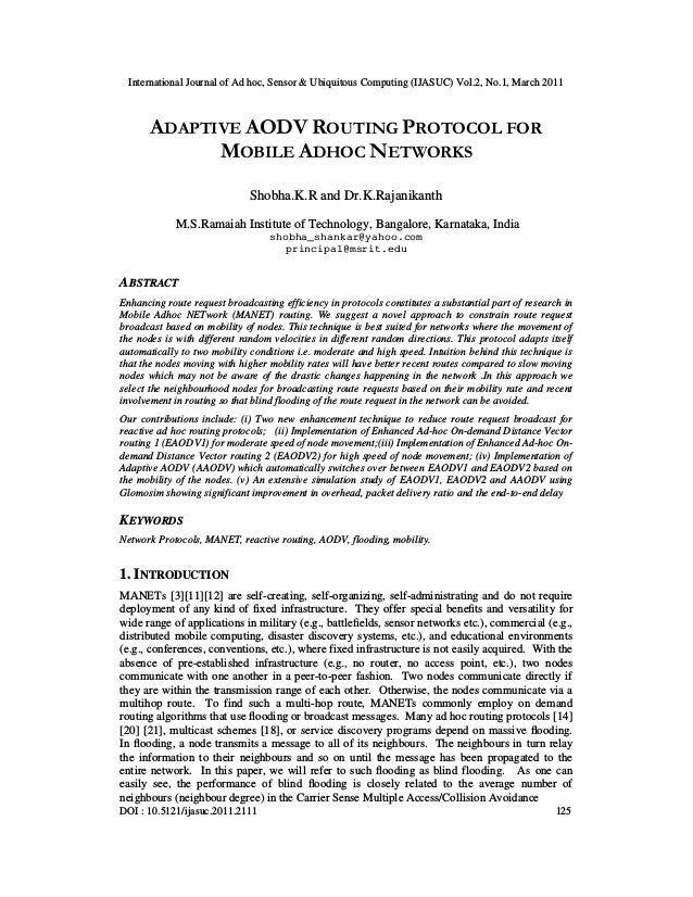 Adaptive Aodv Routing Protocol For Mobile Adhoc Networks