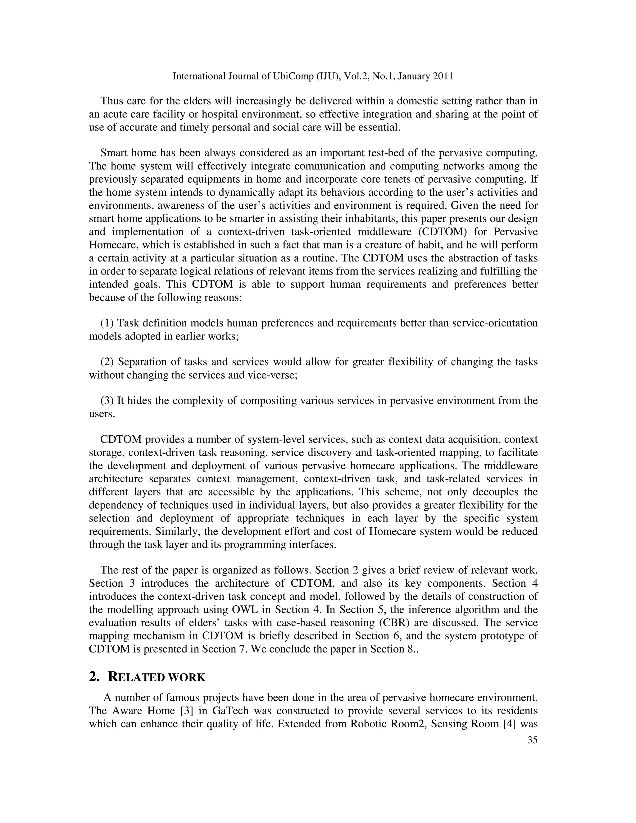 CDTOM: A Context-driven Task-oriented Middleware for Pervasive Homecare Environment | PDF