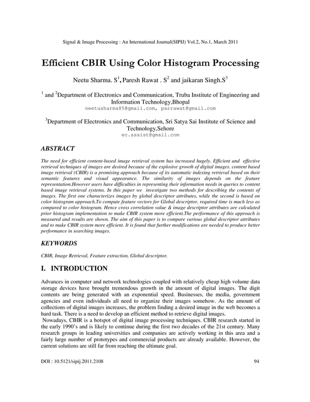 Efficient CBIR Using Color Histogram Processing | PDF