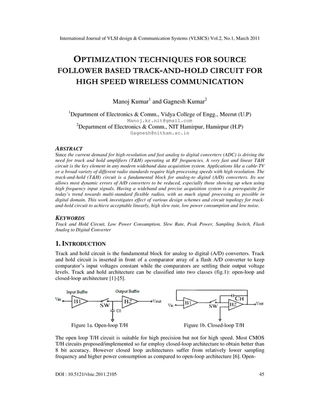 OPTIMIZATION TECHNIQUES FOR SOURCE FOLLOWER BASED TRACK-AND-HOLD CIRCUIT FOR HIGH SPEED WIRELESS ...