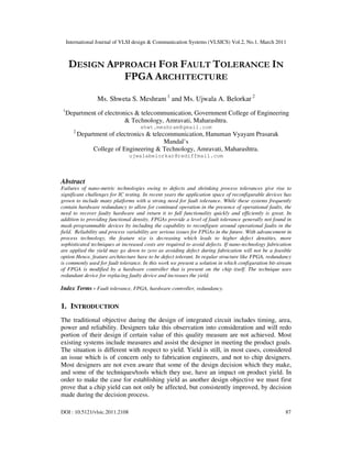 DESIGN APPROACH FOR FAULT TOLERANCE IN FPGA ARCHITECTURE | PDF
