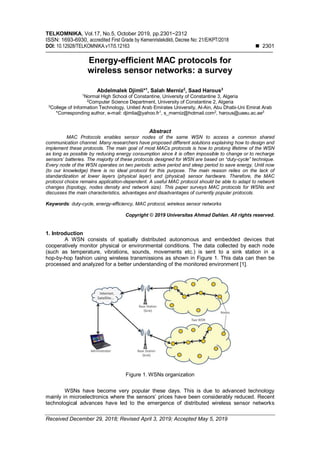 Energy-efficient MAC protocols for wireless sensor networks: a survey | PDF