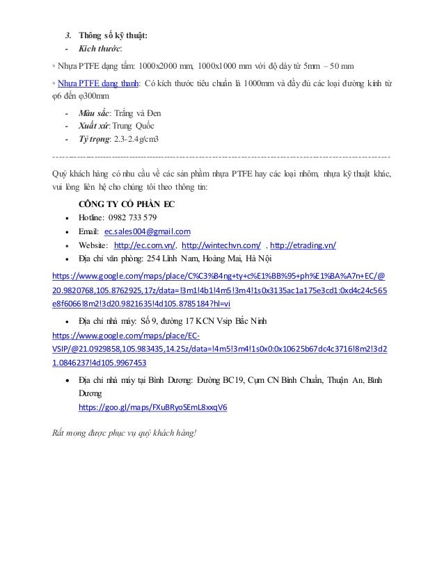 NHỰA PTFE VỚI KHẢ NĂNG CHỊU NHIỆT CAO | DOCX