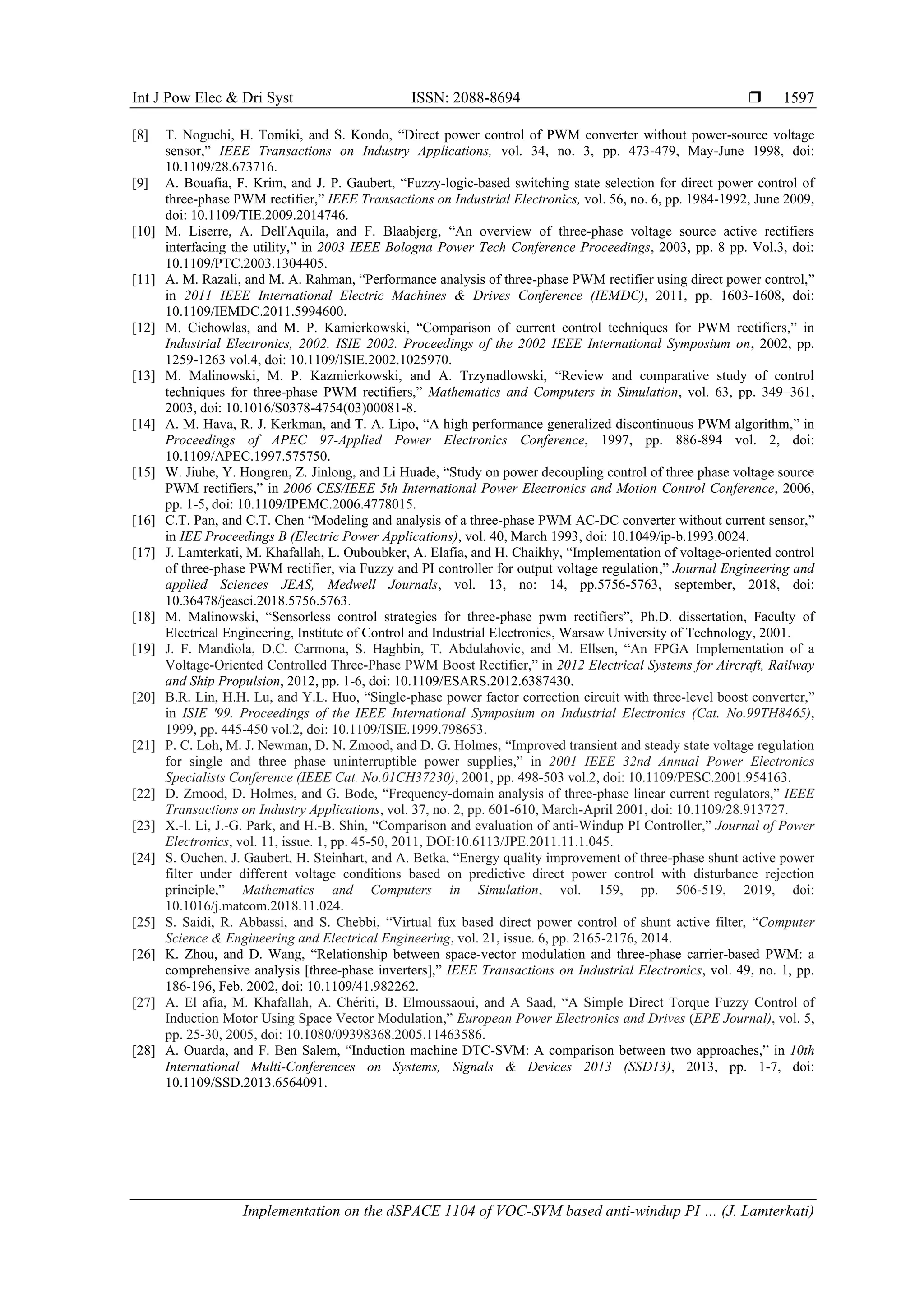 Implementation on the dSPACE 1104 of VOC-SVM based anti-windup PI ...