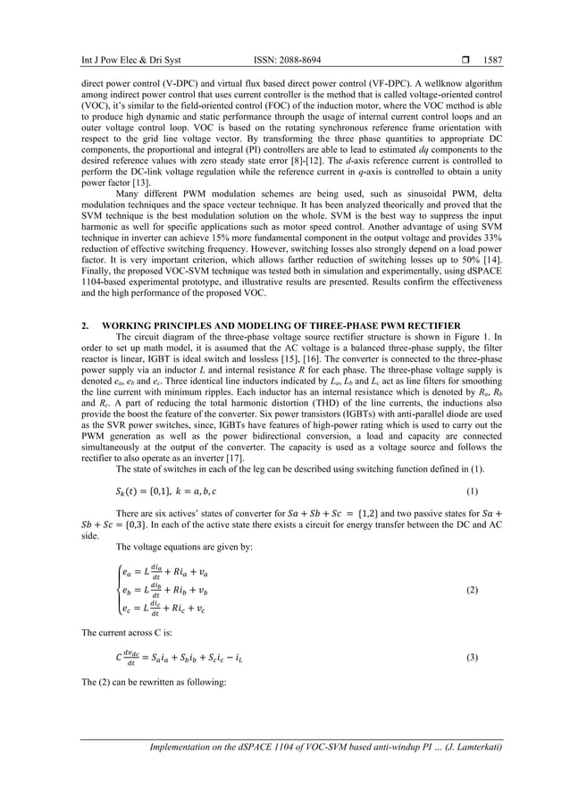 Implementation on the dSPACE 1104 of VOC-SVM based anti-windup PI Controller of a three-phase ...