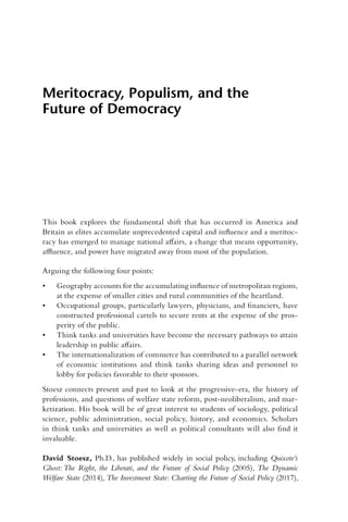 Meritocracy Populism And The Future Of The West David Stoesz | PDF