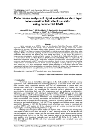 Performance analysis of high-k materials as stern layer in ion ...