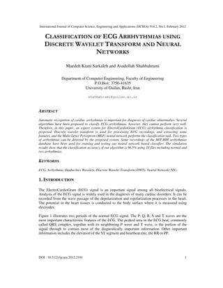 CLASSIFICATION OF ECG ARRHYTHMIAS USING /DISCRETE WAVELET TRANSFORM AND NEURAL NETWORKS | PDF ...