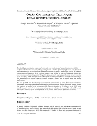 ON AN OPTIMIZATION TECHNIQUE USING BINARY DECISION DIAGRAM | PDF