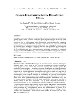 GENDER RECOGNITION SYSTEM USING SPEECH SIGNAL | PDF