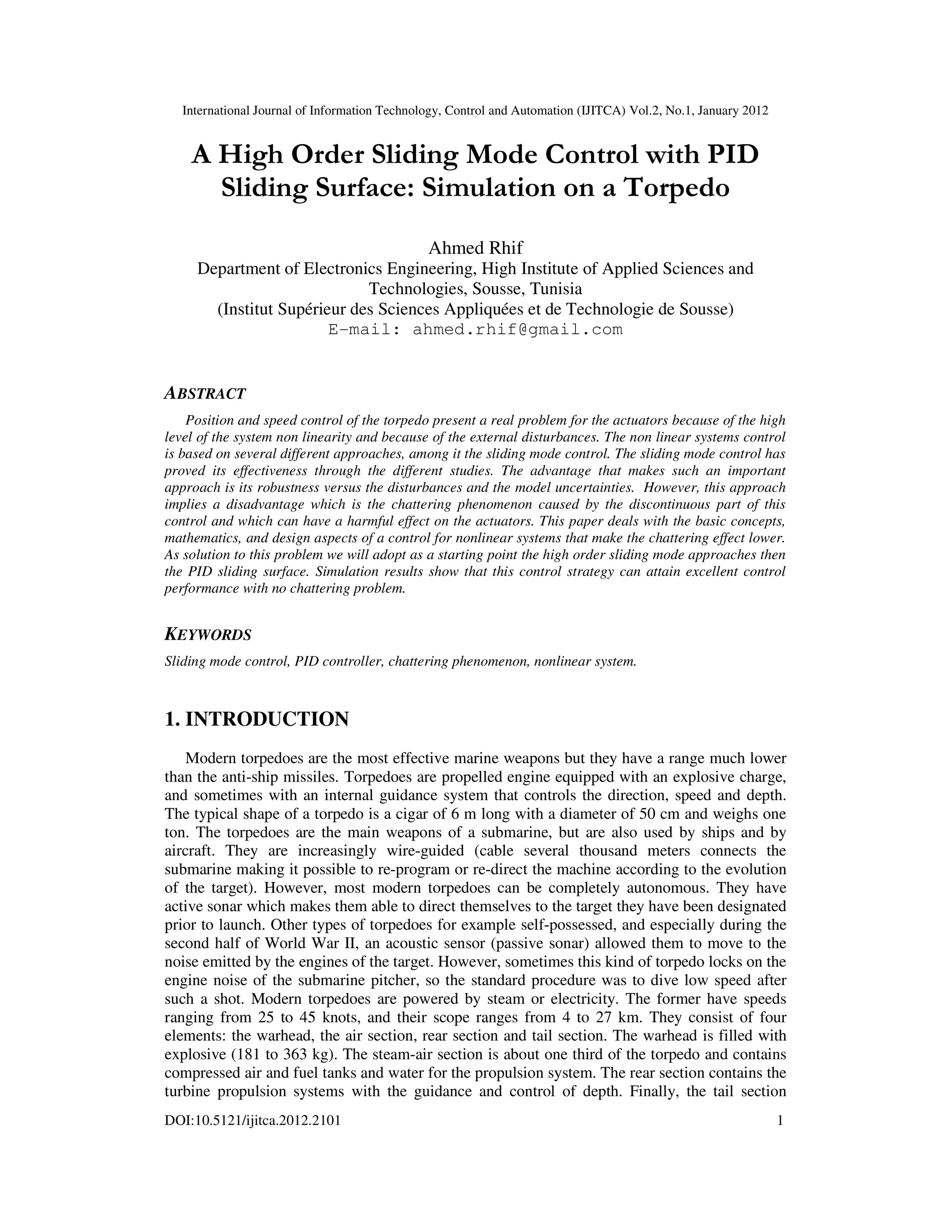 A High Order Sliding Mode Control With Pid Sliding Surface Simulation On A Torpedo Pdf