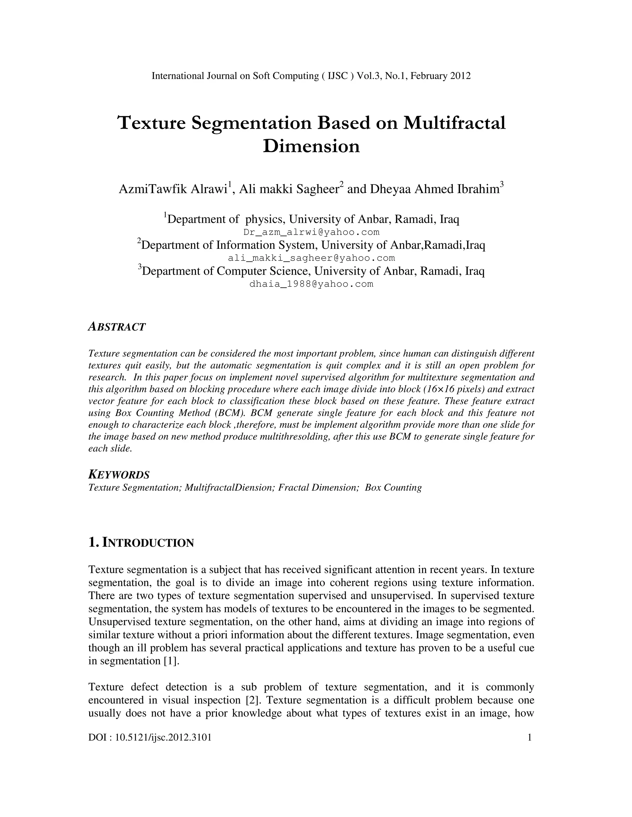 Texture Segmentation Based on Multifractal Dimension | PDF