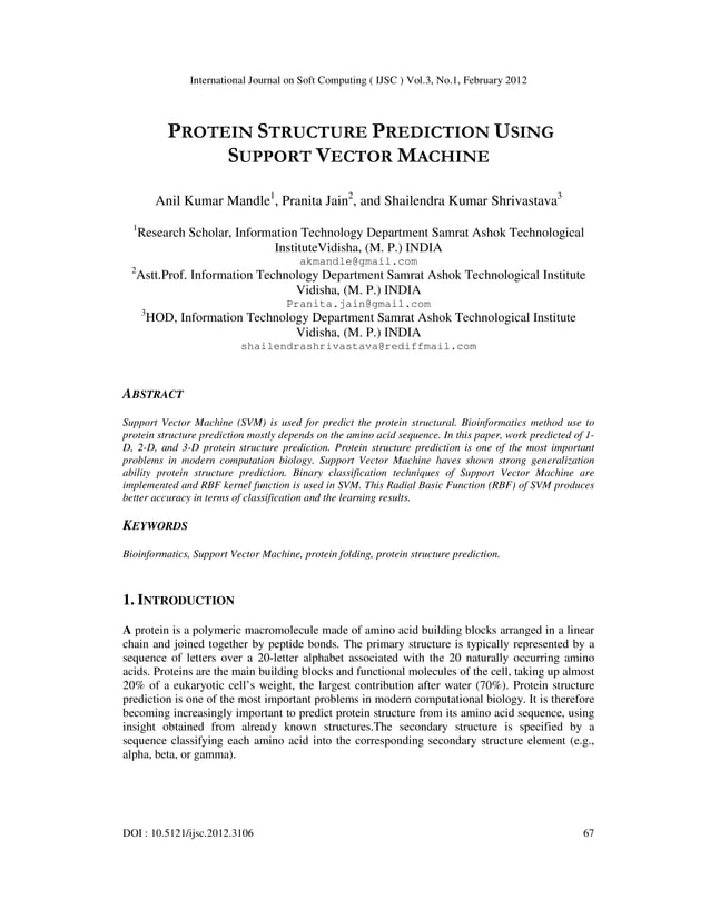 PROTEIN STRUCTURE PREDICTION USING SUPPORT VECTOR MACHINE | PDF | Chemistry | Science