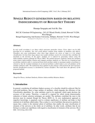 Single Reduct Generation Based on Relative Indiscernibility of Rough Set Theory | PDF ...