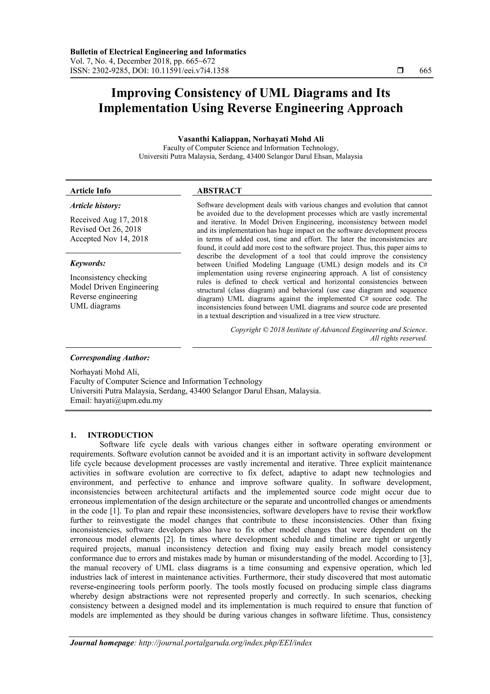 Improving Consistency of UML Diagrams and Its Implementation Using Reverse Engineering Approach ...