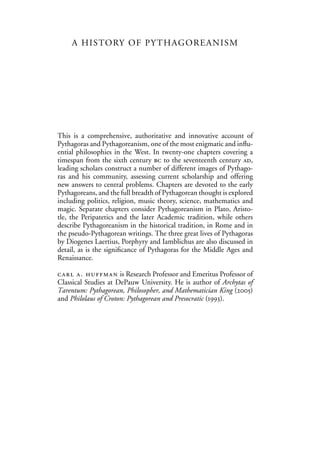 A History Of Pythagoreanism Carl A Huffman | PDF