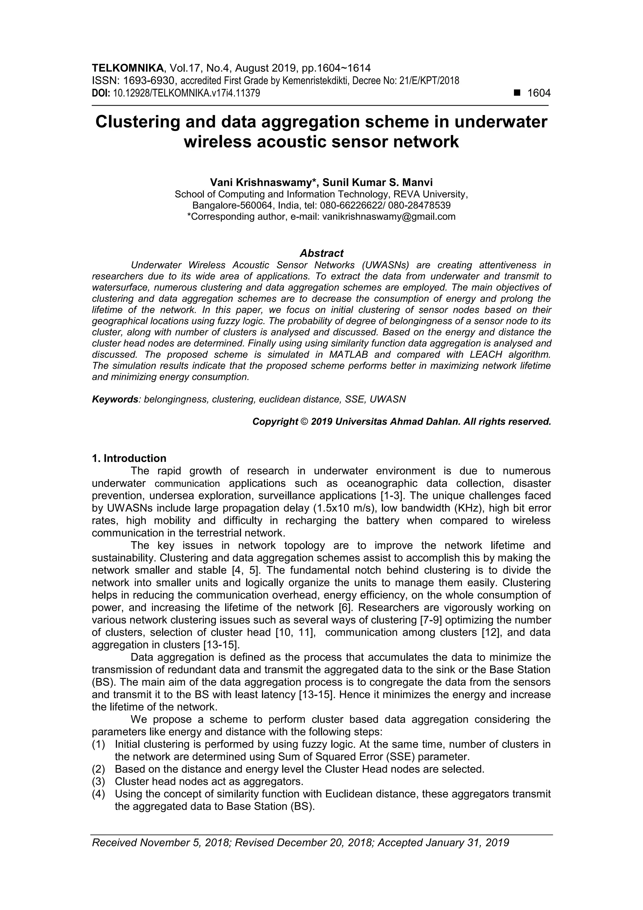 Clustering And Data Aggregation Scheme In Underwater Wireless Acoustic Sensor Network Pdf
