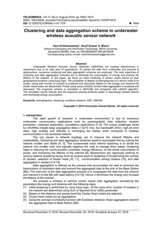Clustering And Data Aggregation Scheme In Underwater Wireless Acoustic
