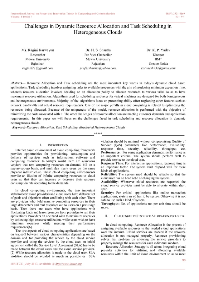 Challenges In Dynamic Resource Allocation And Task Scheduling In