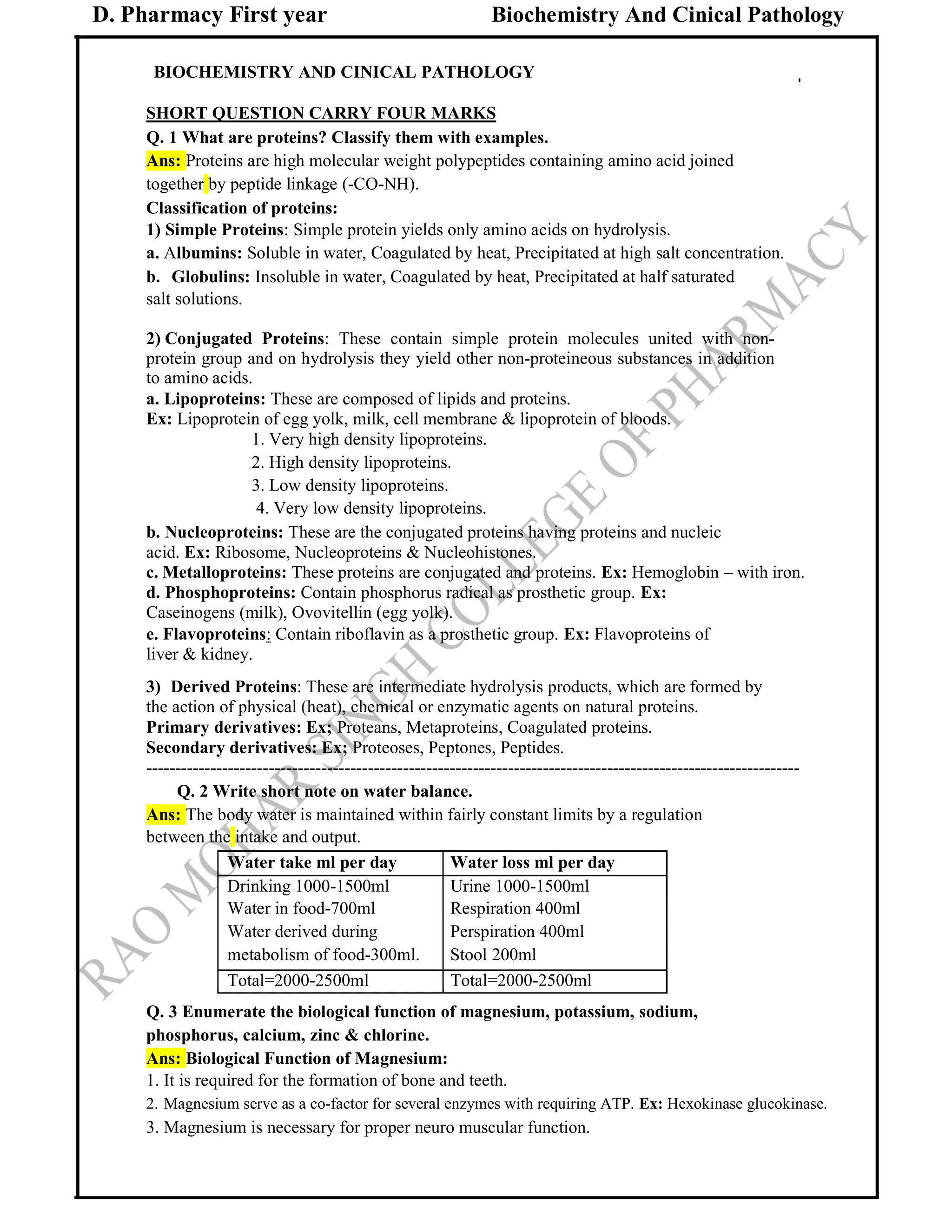 2114 Biochemistry 2nd sem note.pdf.pharm | PDF