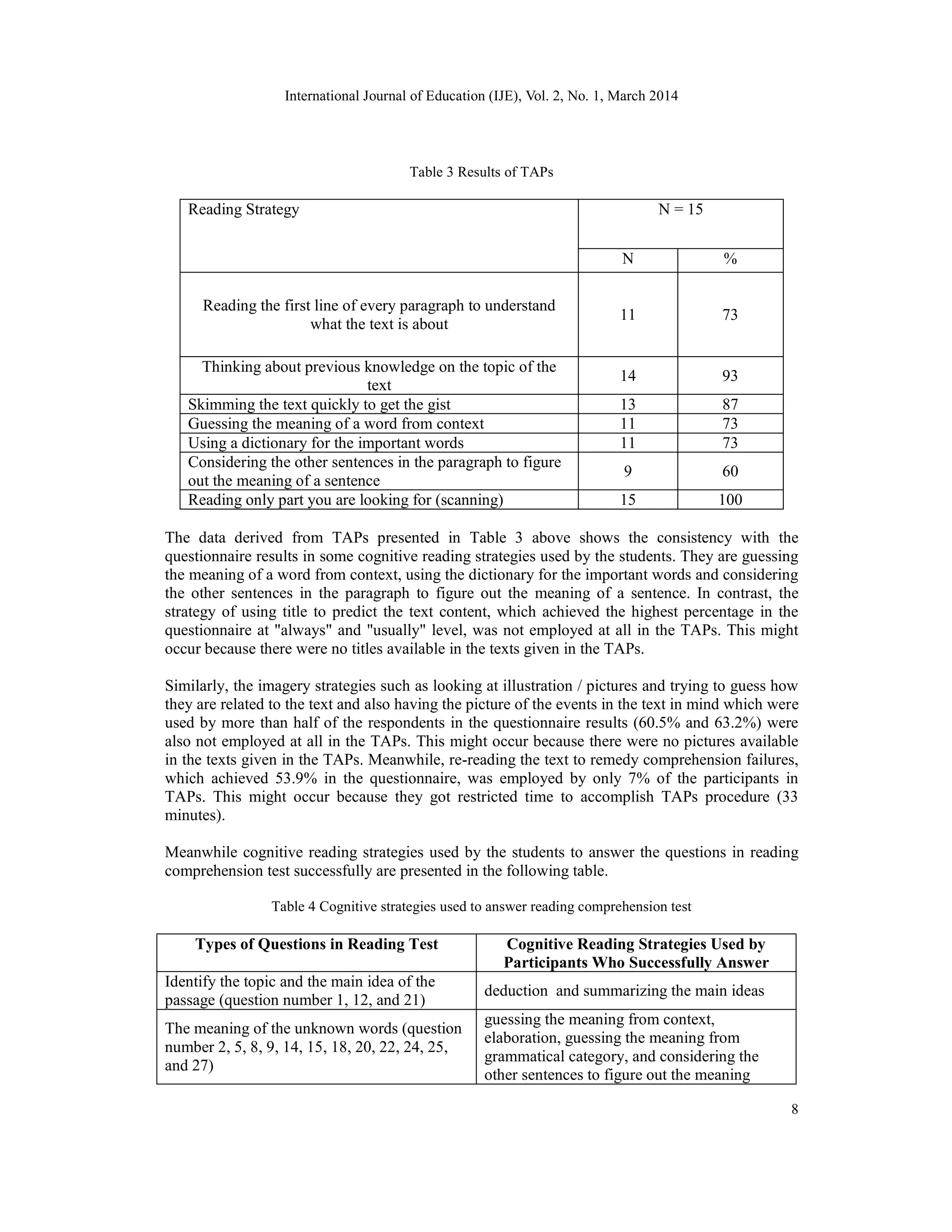The Use of Cognitive Reading Strategies to Enhance EFL Students ...