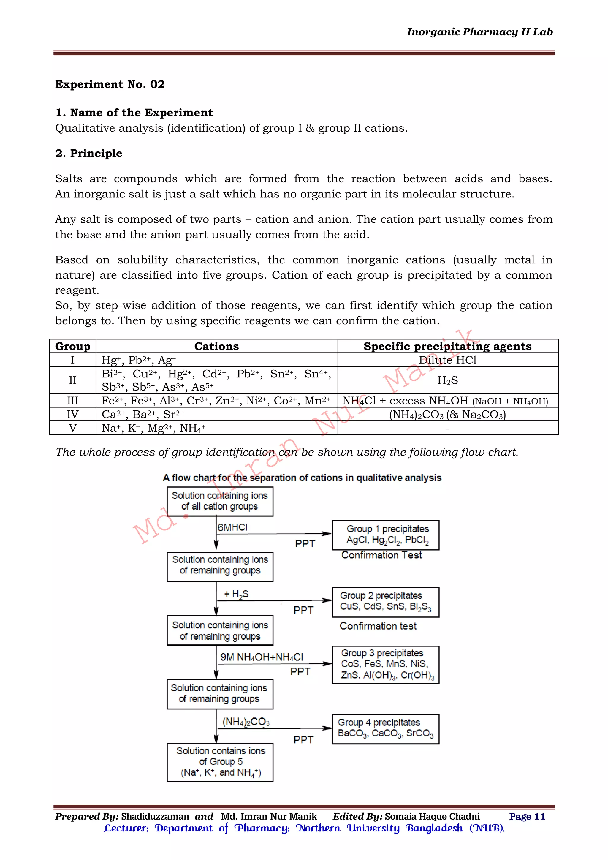 Qualitative analysis of salts lab manual MANIK | PDF