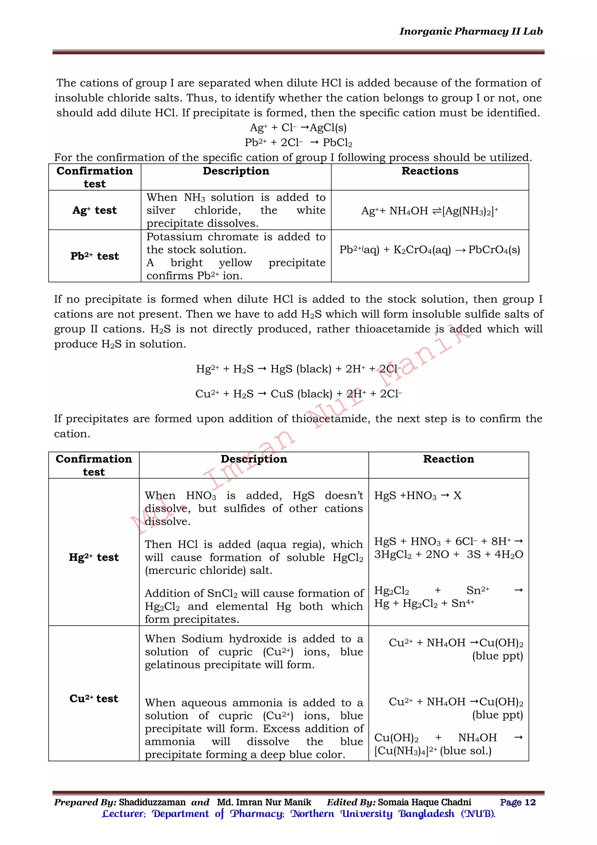 Qualitative analysis of salts lab manual MANIK | PDF