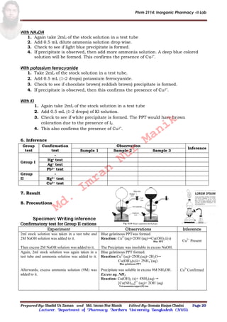 : Inorganic Pharmacy-II Lab MANIK | PDF