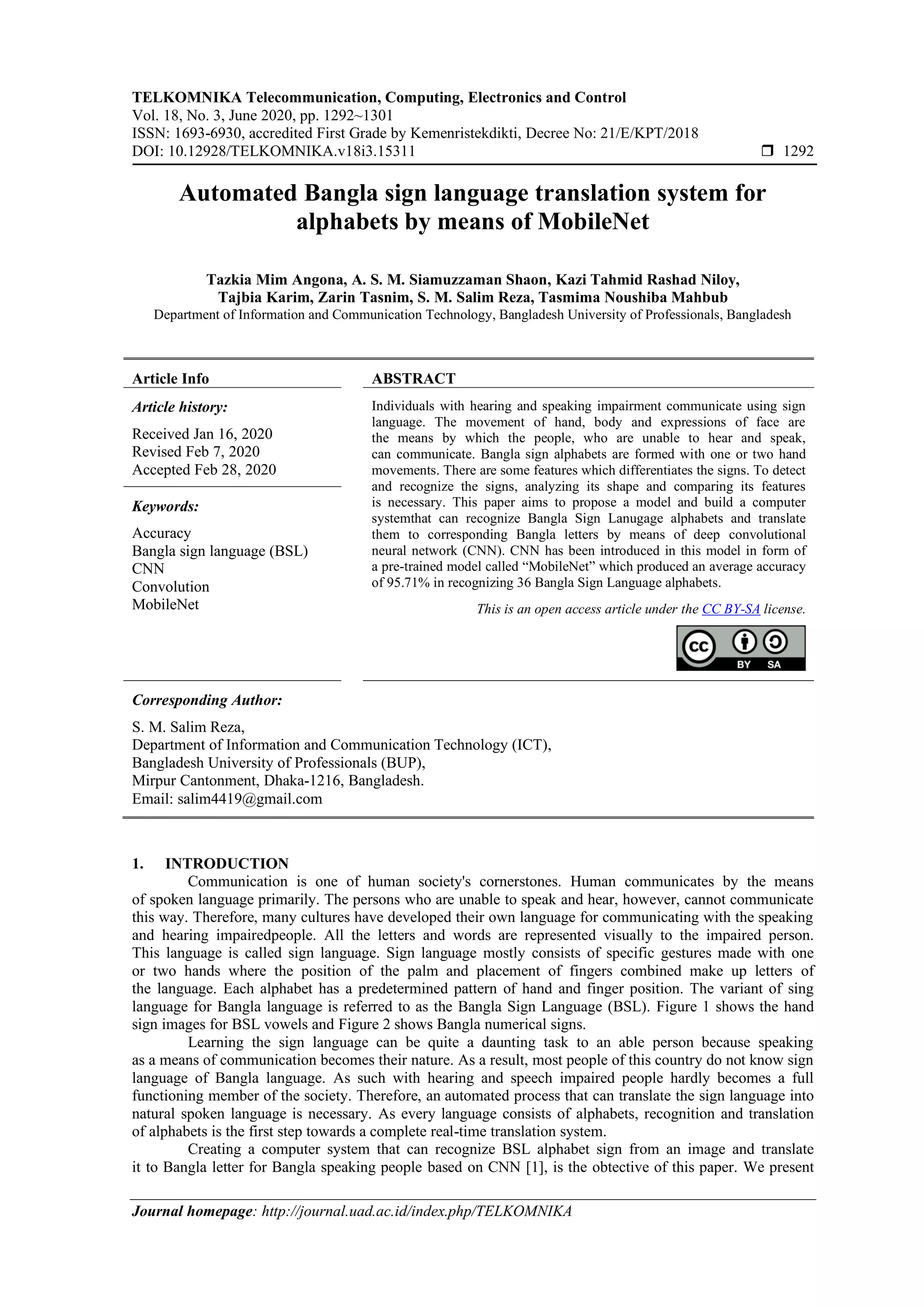 Automated Bangla Sign Language Translation System For Alphabets By Means Of Mobilenet Pdf