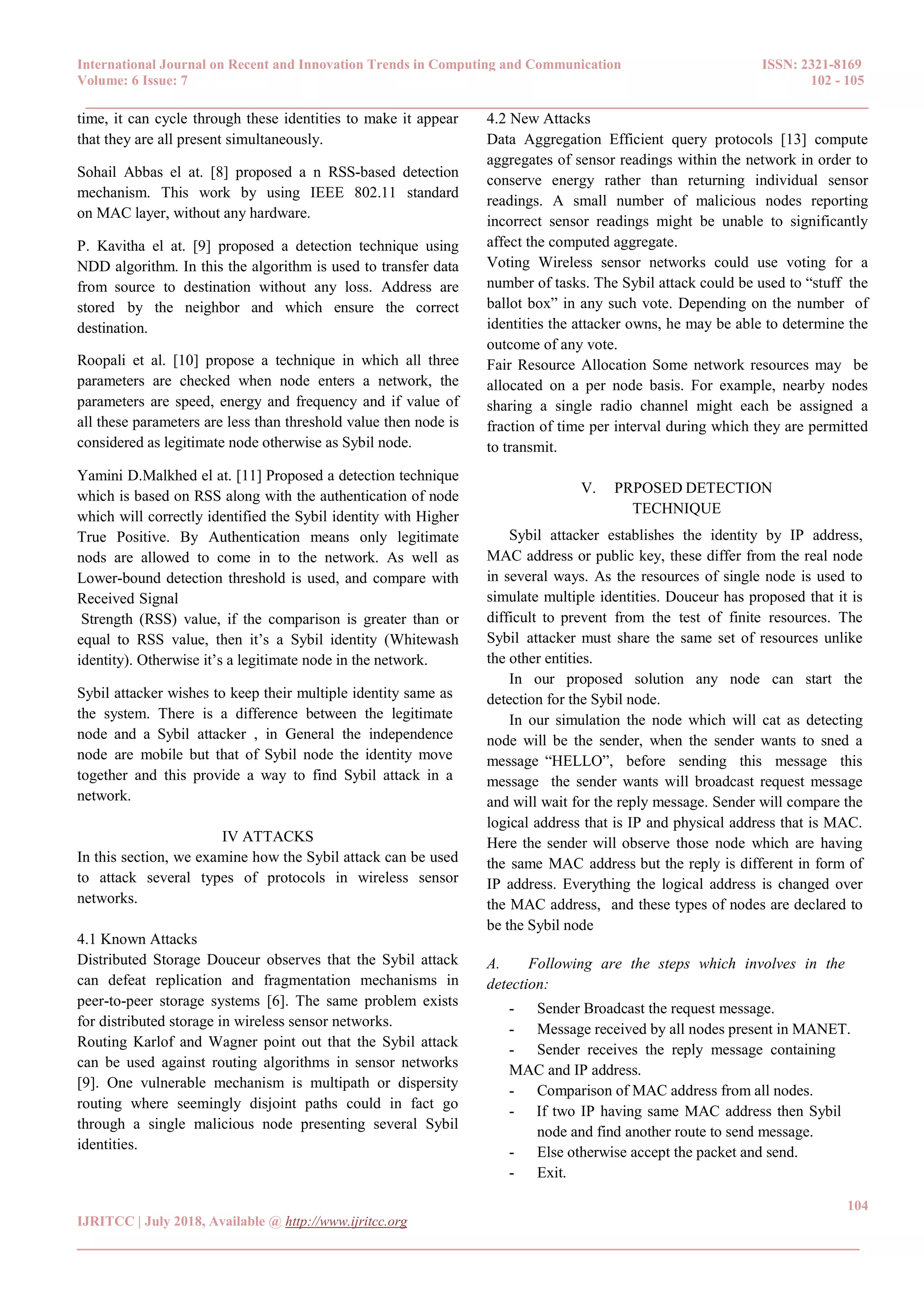 Sybil Attack Analysis and Detection Techniques in MANET | PDF