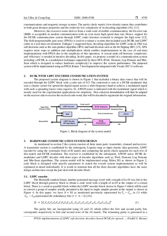 Fpga Implementation Of Ldpc Soft Decision Decoders Based Dcsk For Spread Spectrum Applications