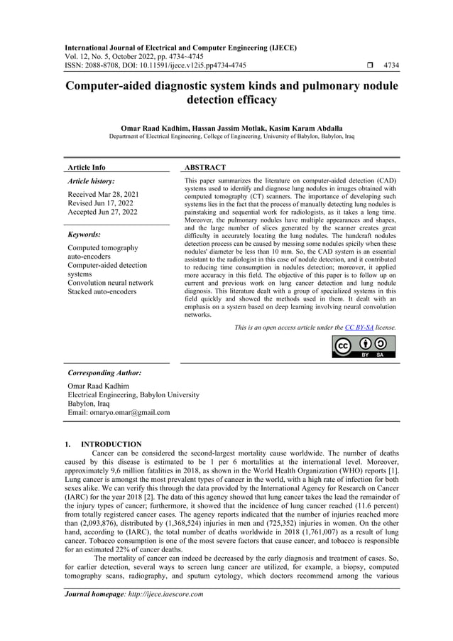 Computer-aided diagnostic system kinds and pulmonary nodule detection efficacy | PDF