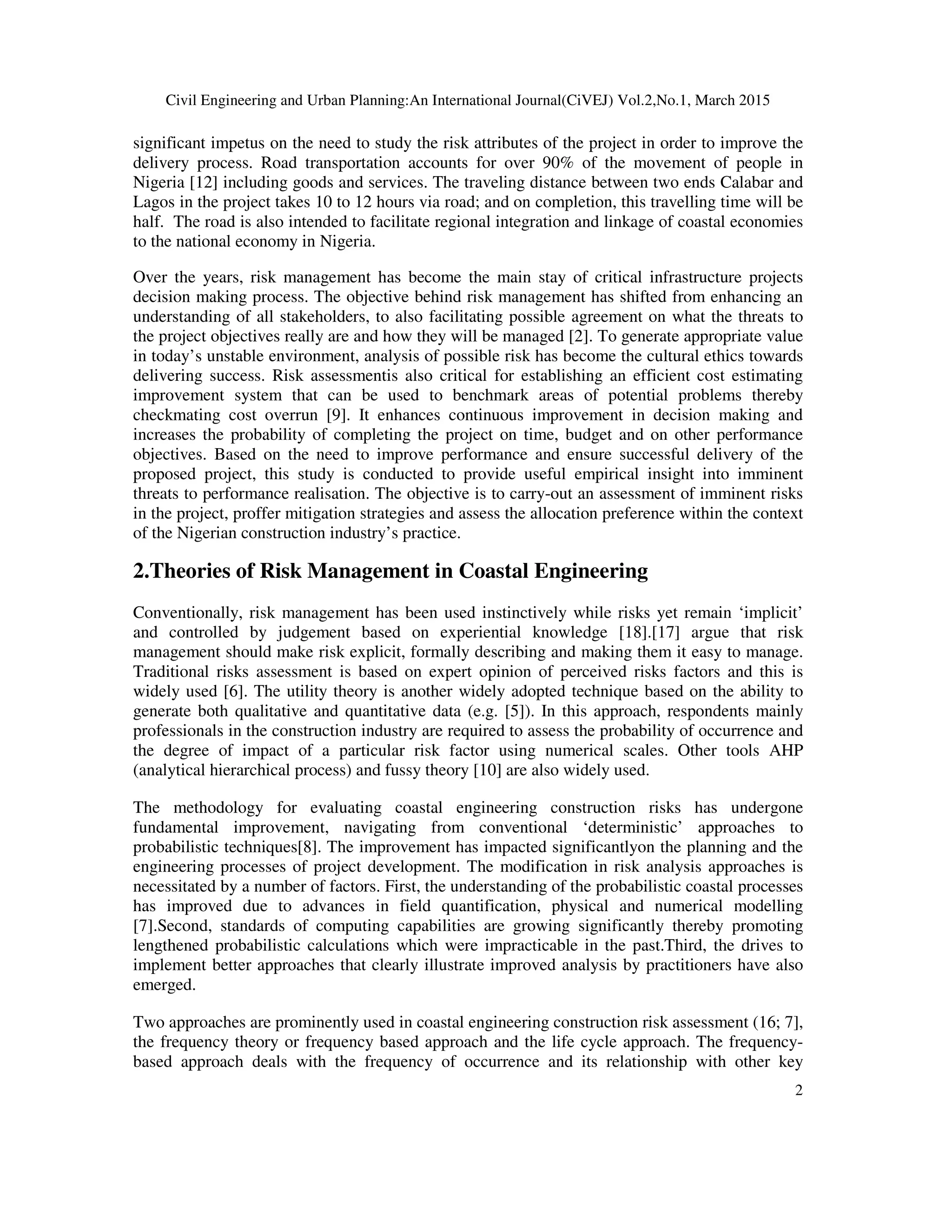 Theoretical Risk Identification within the Nigeria East- West Coastal Highway Project | PDF