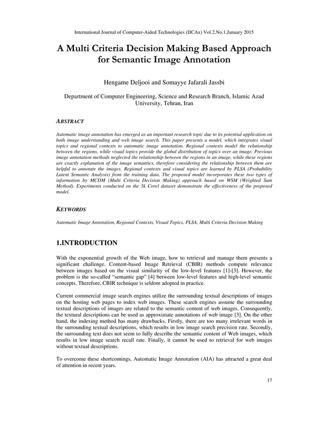 A Multi Criteria Decision Making Based Approach for Semantic Image Annotation | PDF