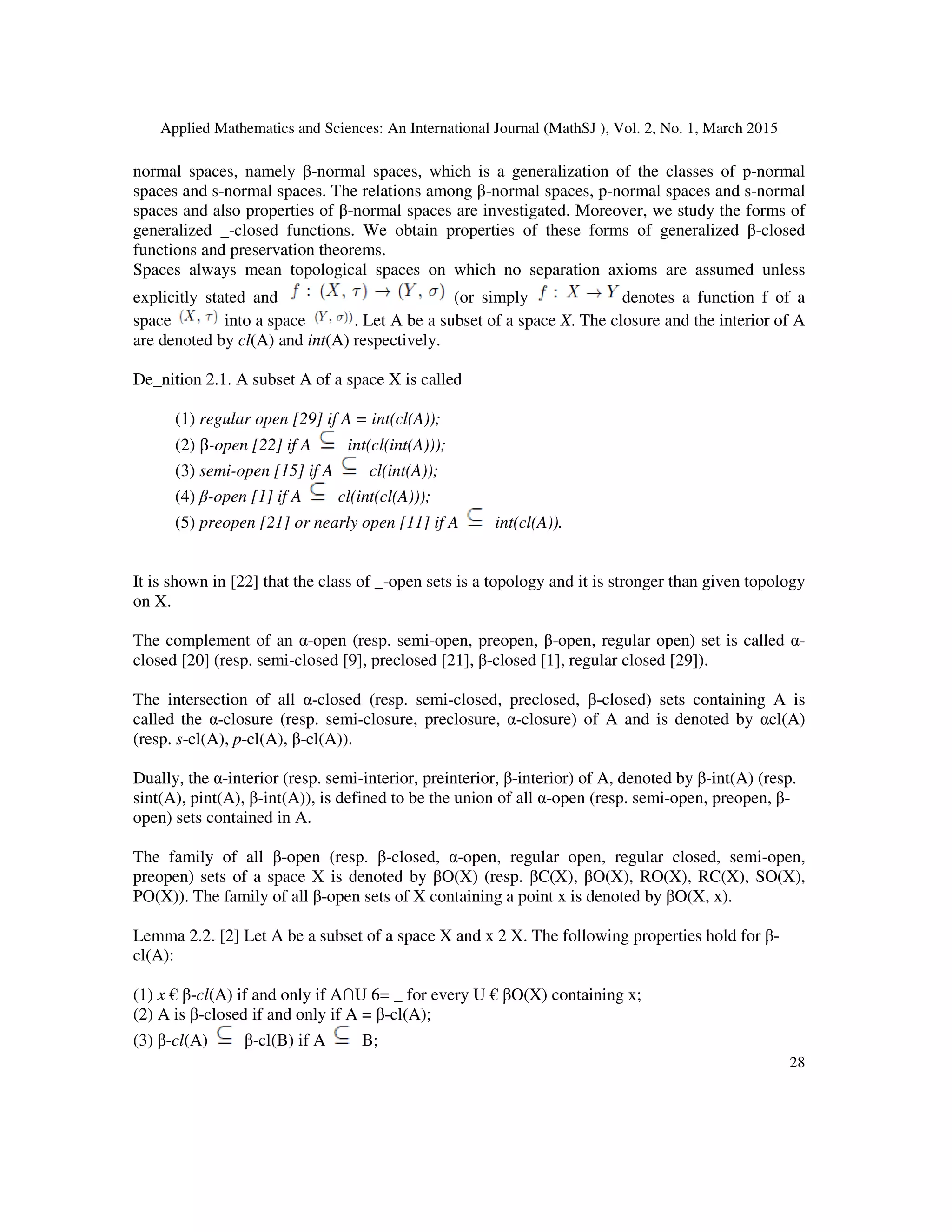 ON β-Normal Spaces | PDF