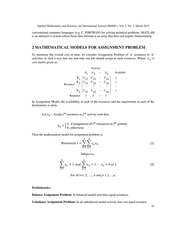 An Application of Assignment Problem in Laptop Selection Problem Using MATLAB | PDF