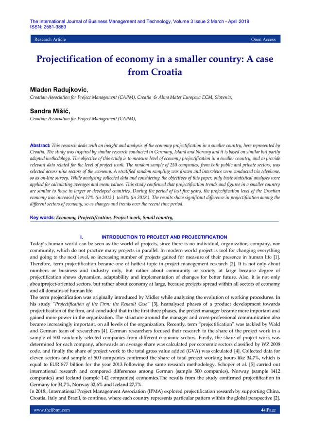 Projectification of economy in a smaller country: A case from Croatia | PDF