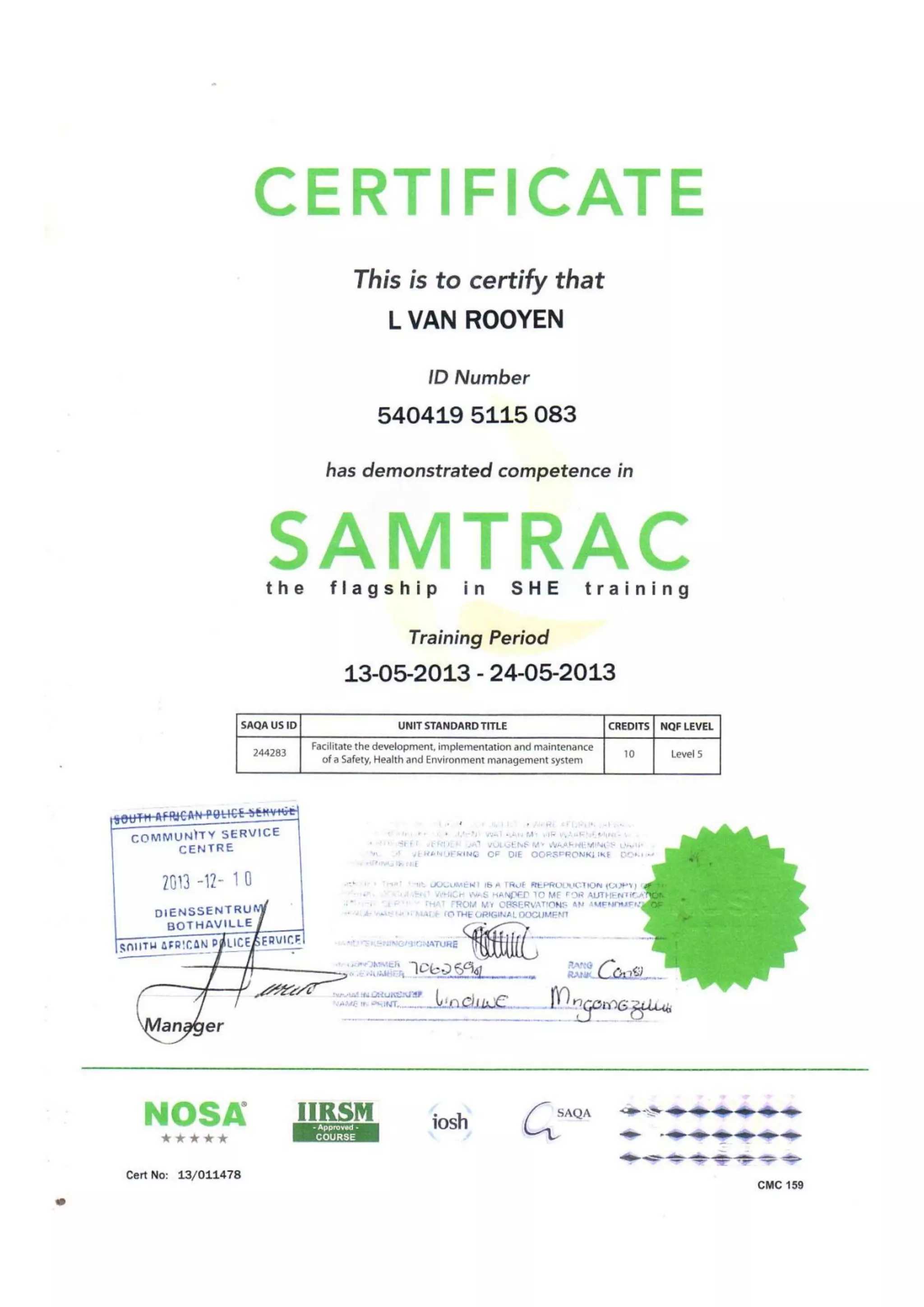 SERTIFIKAAT samtrac | PDF