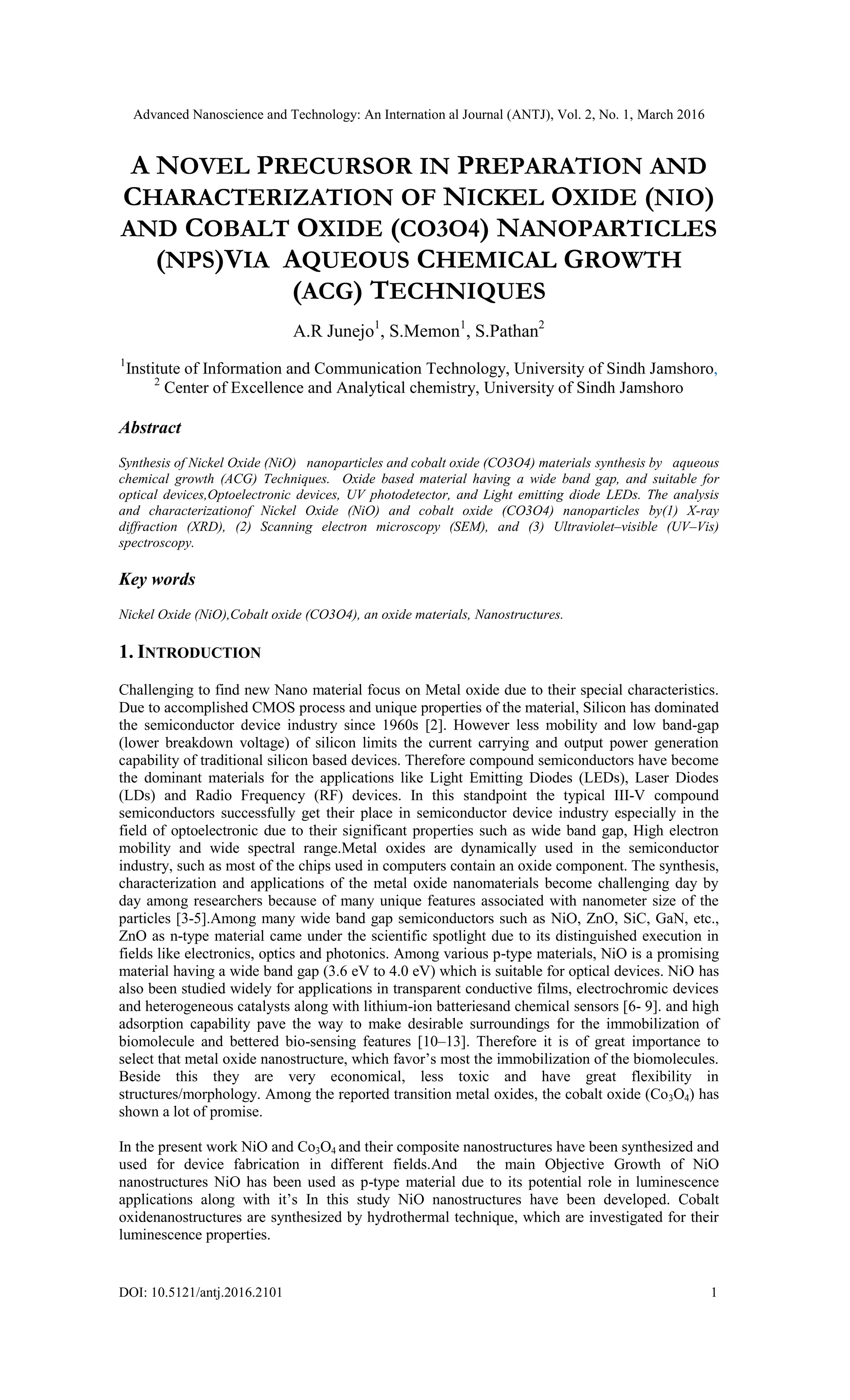 A NOVEL PRECURSOR IN PREPARATION AND CHARACTERIZATION OF NICKEL OXIDE ...