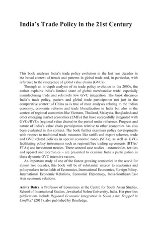 Indias Trade Policy In The 21st Century Amita Batra | PDF
